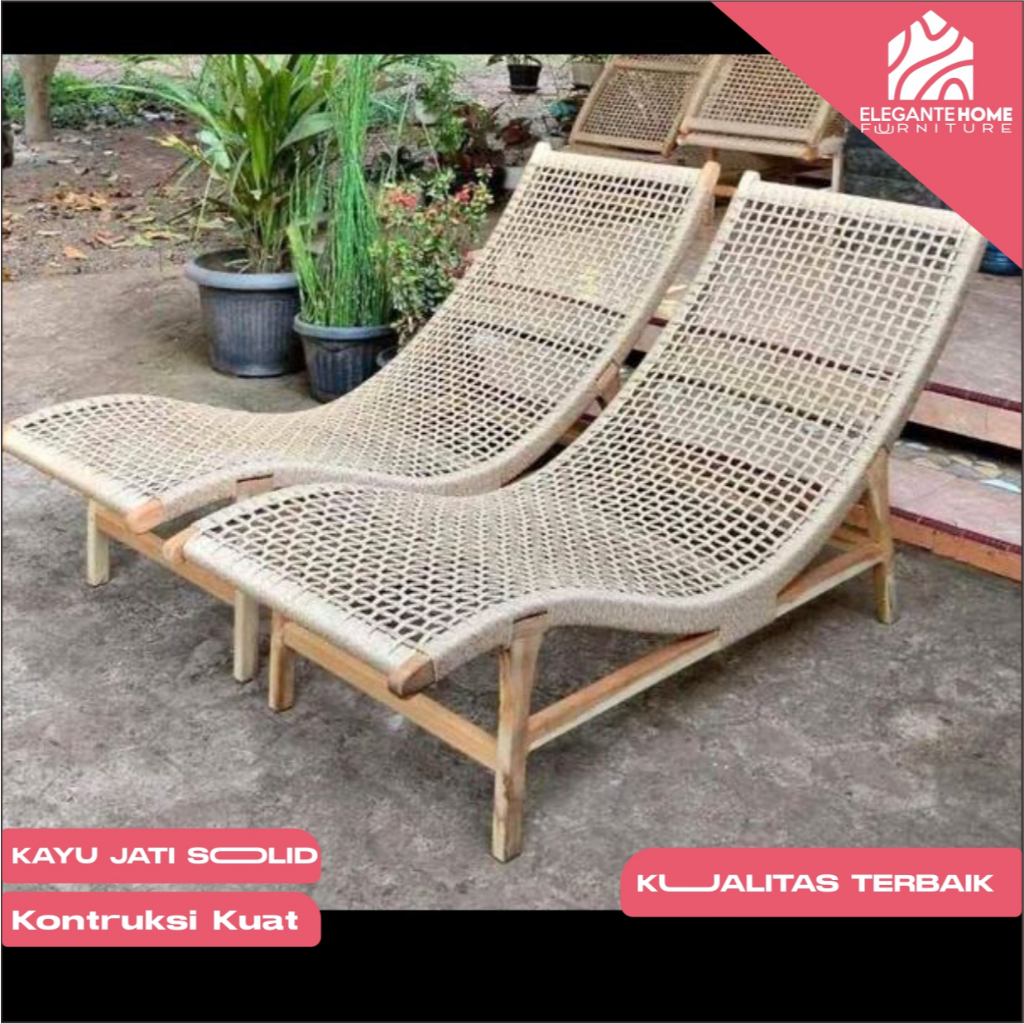 Jual sunbed rotan lonjer rotan lengkung lounge chair pool lounger ...