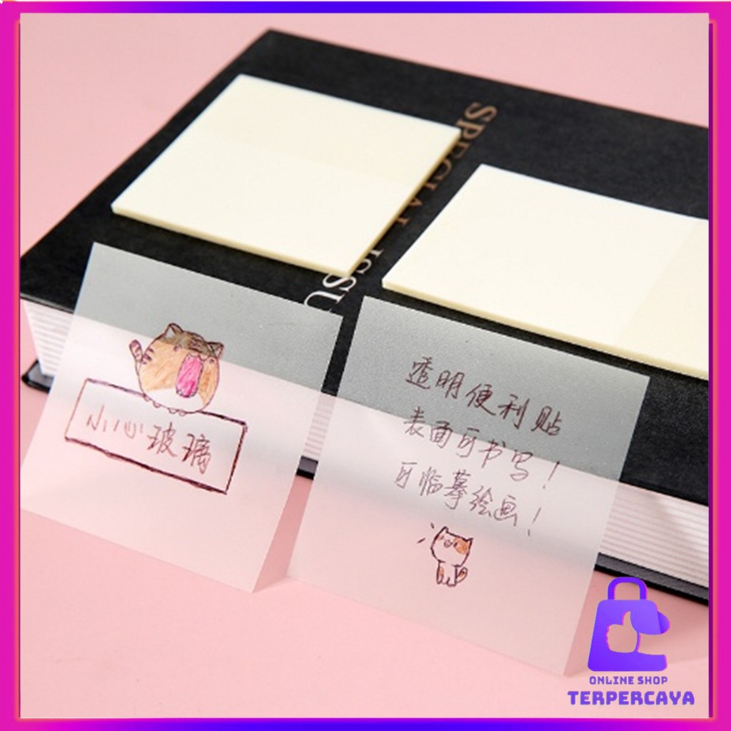 Jual OST Set Notes tempel Transparan 50 Lembar Label Stickers PET Tahan ...