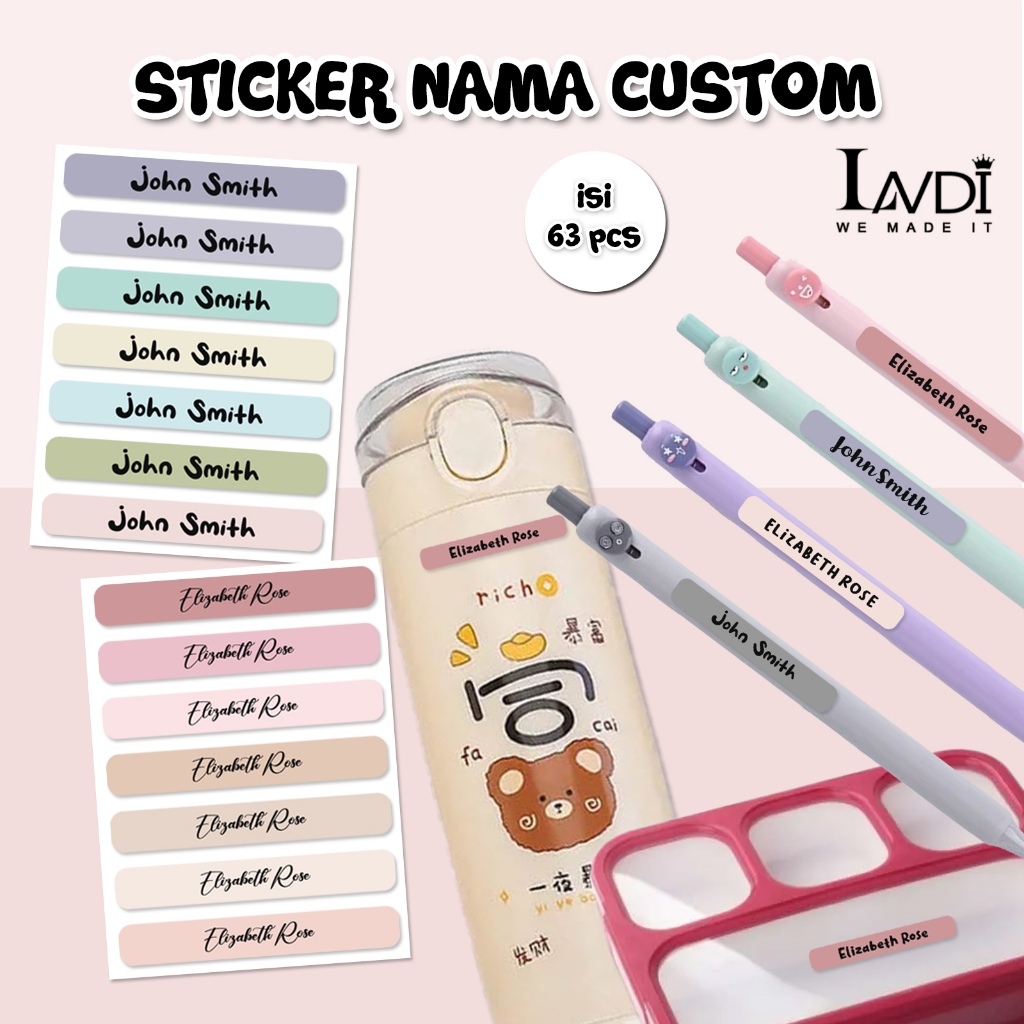 Jual Sticker Label Nama Custom Waterproof Pensil Botol Anti Air ...