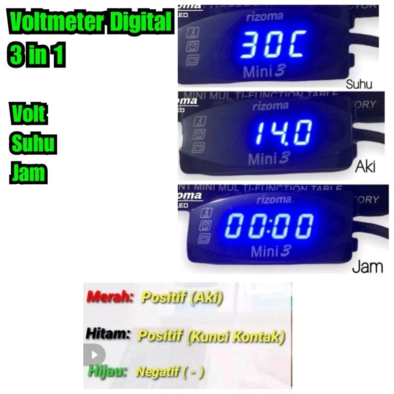 Jual Voltmeter 3 in 1 digital volt jam suhu pengukur Jam motor voltmeter motor suhu juga ...