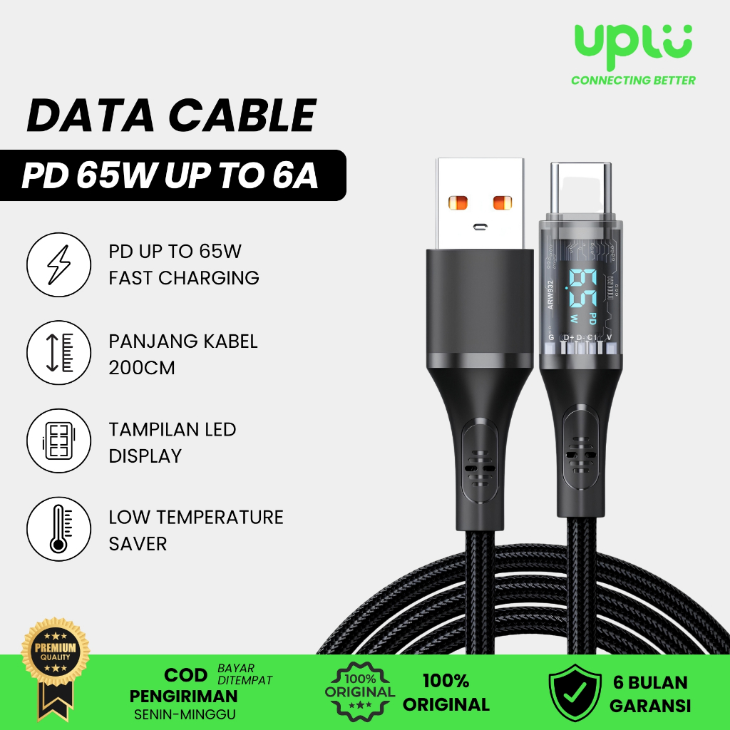 Jual UPLU Kabel Data Fast Charging TYPE-C PD 65W Max LED Display ...