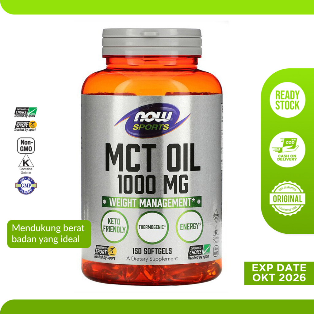 Jual Suplemen Vitamin Diet NOW MCT Oil 1000mg 150 Softgels - Keto ...