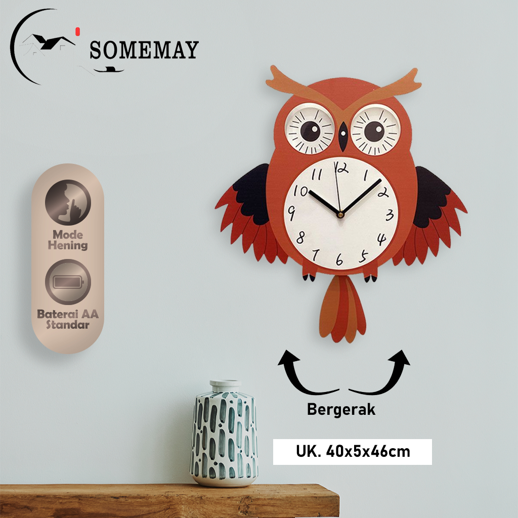 Jual SOMEMAY Jam Dinding Burung hantu MD41/ Jam dinding aesthetic / Jam ...