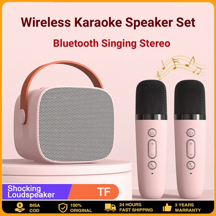 Jual Actual【COD】Speaker Bluetooth Karaoke 2 Mic Set Salon Bluetooth bt ...