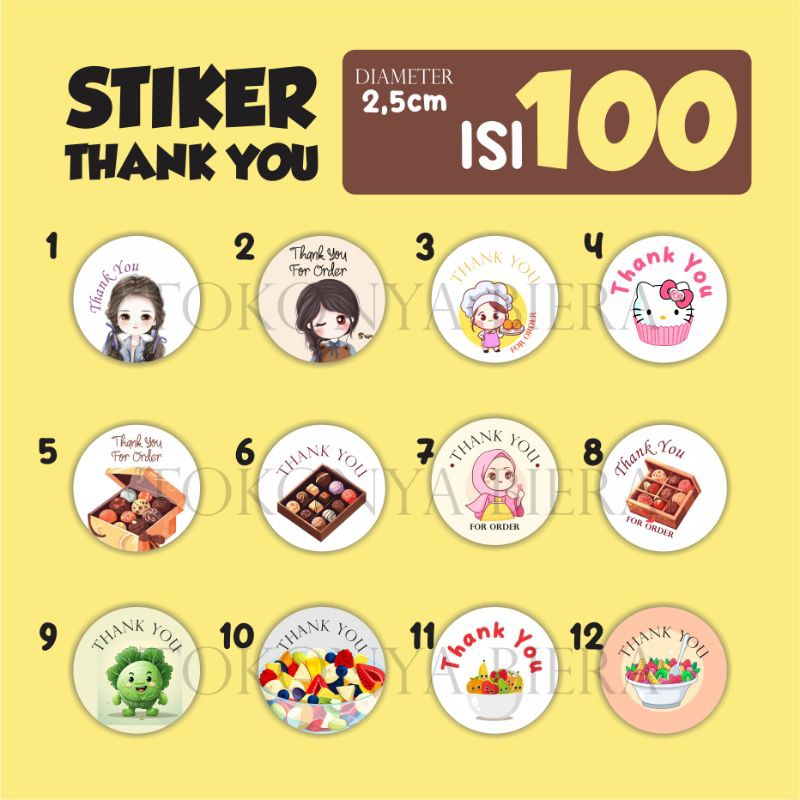 Jual stiker thank you 100pcs/stiker makanan/stiker olshop/stiker salad ...