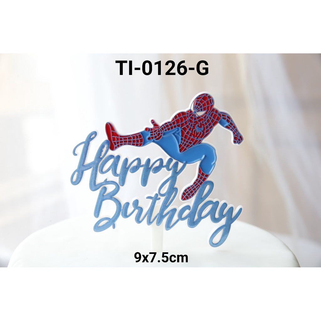 Jual MURMER TI126G Cake topper tulisan happy birthday spiderman biru ...