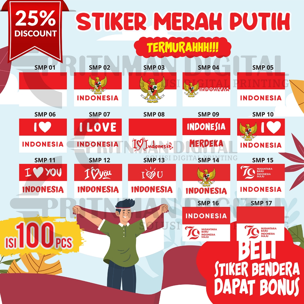 Jual Sticker Stiker Bendera Merah Putih isi 100pcs / Stiker Pipi ...