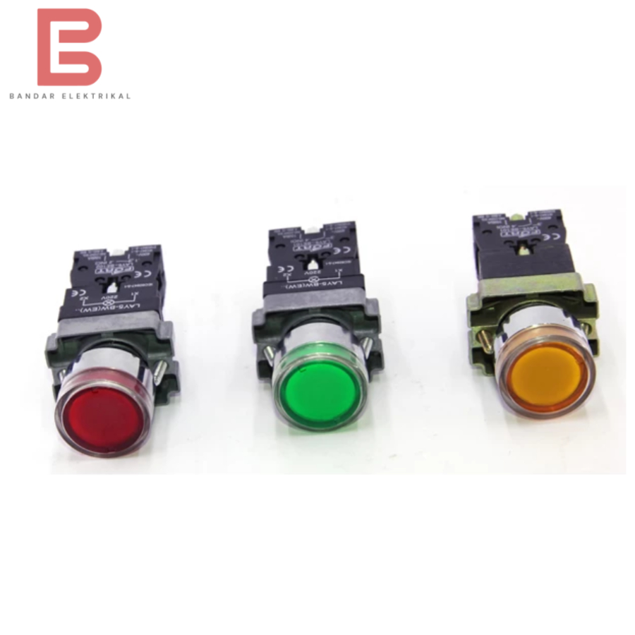 Jual PUSH BUTTON LED 22MM 220VAC LAY4-BW FORT MERAH / KUNING / HIJAU ...