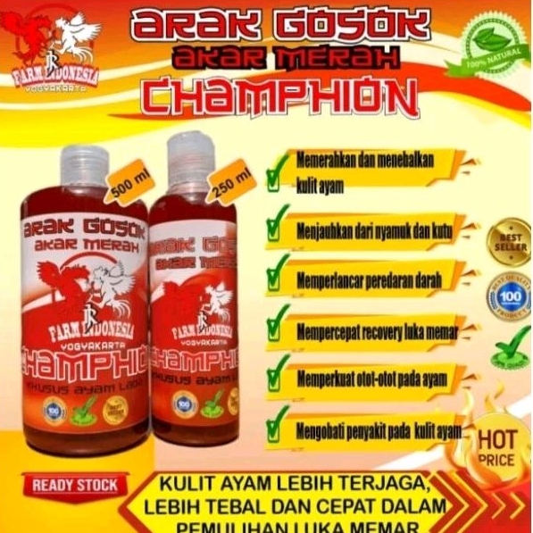 Jual ARAK GOSOK AYAM AKAR MERAH CHAMPIONS ISI 500 ML RJFARM | Shopee ...