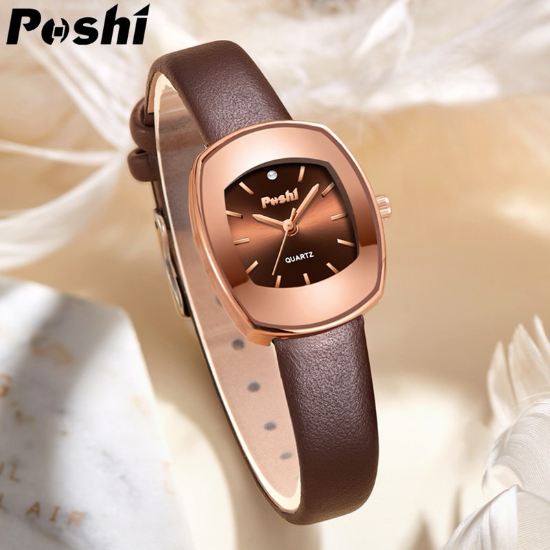 Jual Poshi Jam Tangan Wanita Tali Kulit Leather Santai Anti Air Kasual ...