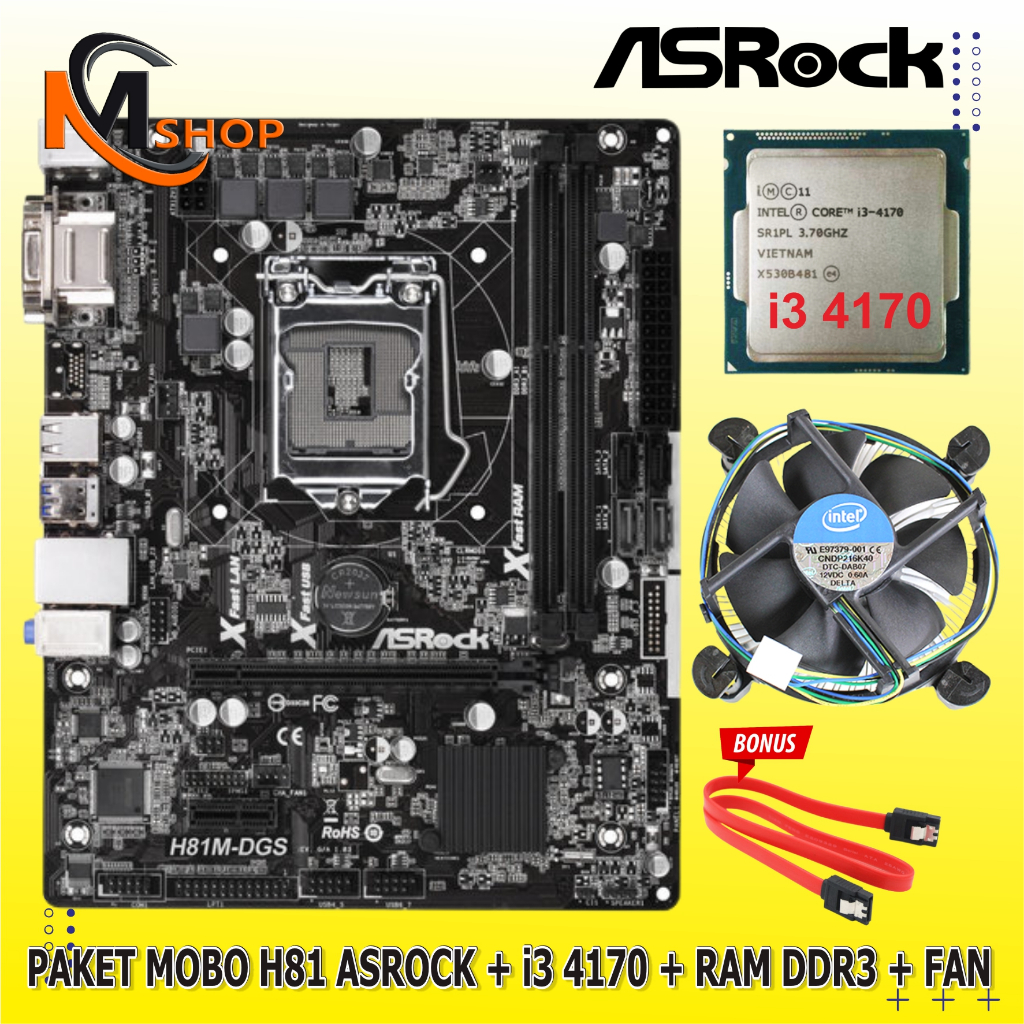 Jual Paket Mainboard Motherboard Intel H81 LGA 1150 DDR3 + Processor i3 4170 + Fan | Shopee ...