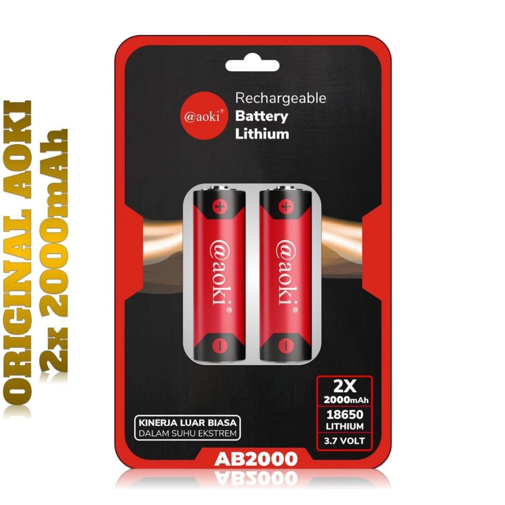 Jual AOKI Baterai 1 PASANG (2 PCS) lithium 18650 2000mAh Asli Full ...