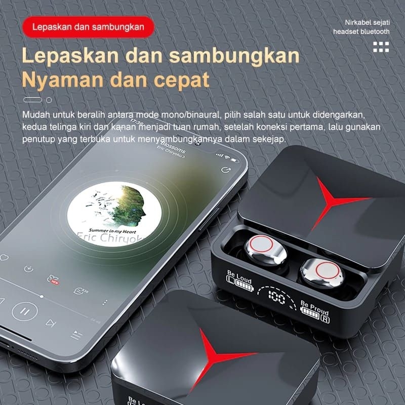 Jual M90 Tws gaming headset m90 bass wireless headphones LED digital display earpiece headset ...