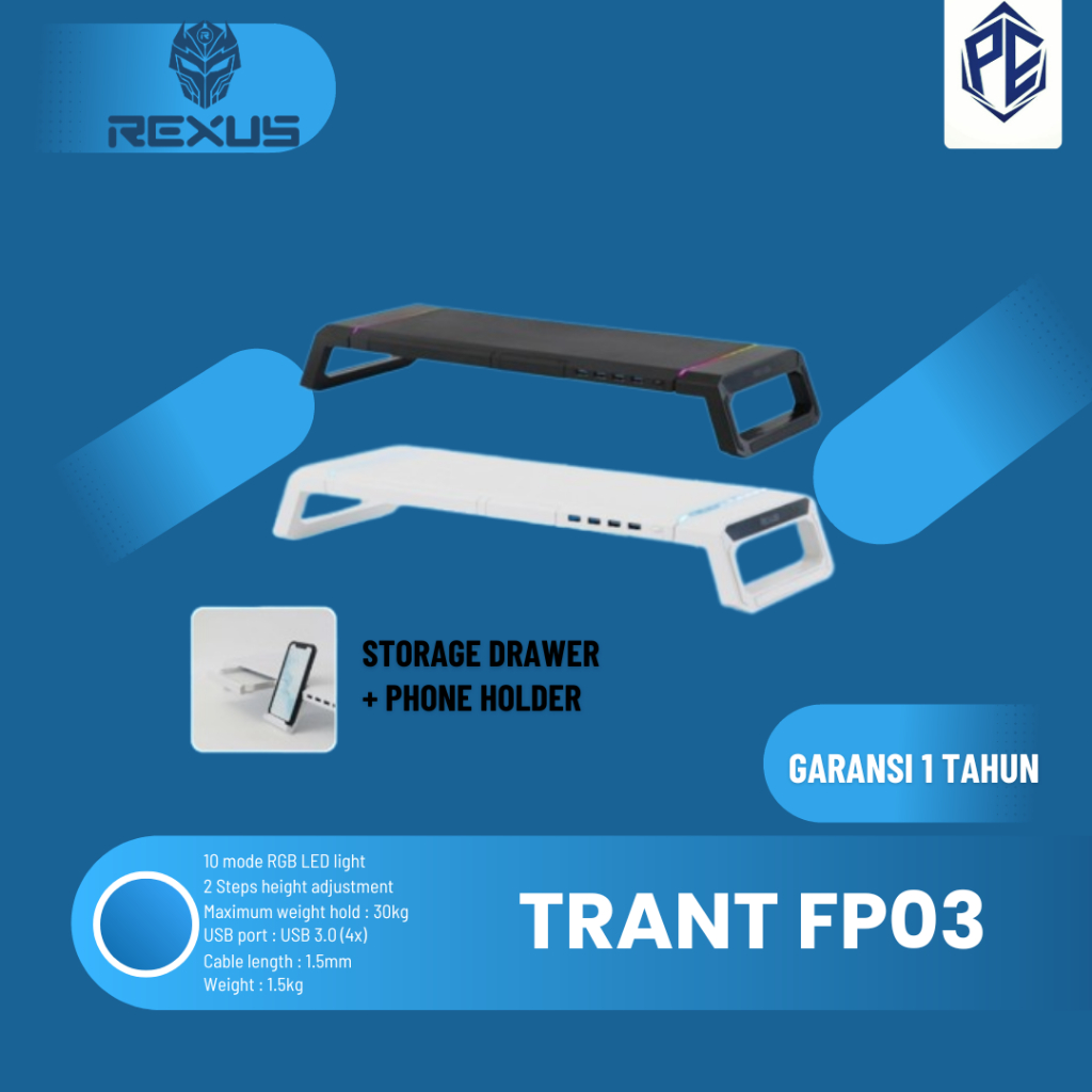 Jual Rexus FP03 FP-03 Trant Monitor Stand RGB LED with USB 3.0 | Shopee Indonesia