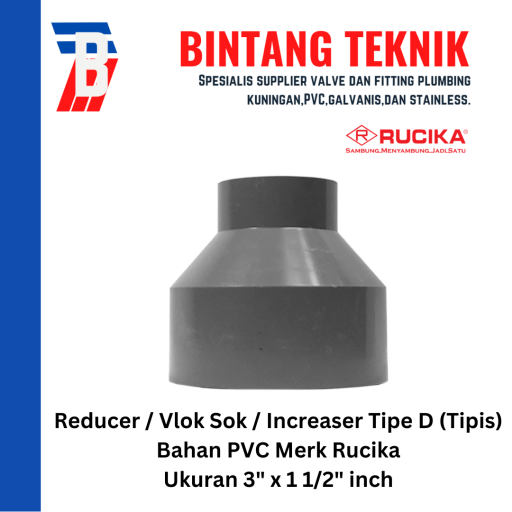 Jual Reducer Sok / Vlok Sok 3" x 1 1/2" PVC Rucika D - Increaser ...