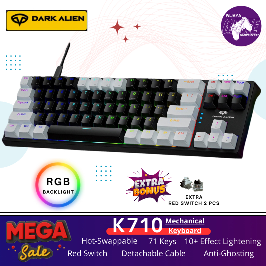 Jual DARK ALIEN K710 KEYBOARD MECHANICAL GAMING HOTSWAPPABLE RGB BACKLIGHT RED / BLUE SWITCH ...