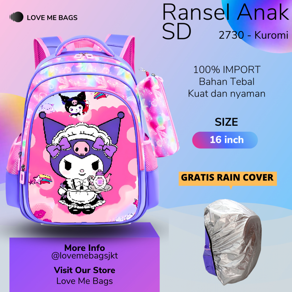 Jual LMB Tas Anak Sekolah Perempuan SD Import Karakter Kartun Lucu Sanrio Kuromi Cinnamonrol ...
