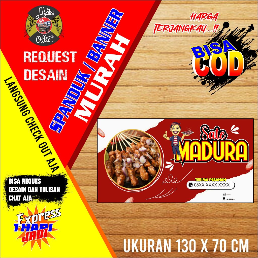 Jual SPANDUK BANNER CUSTOM SATE MADURA UKURAN 130x70CM | Shopee Indonesia