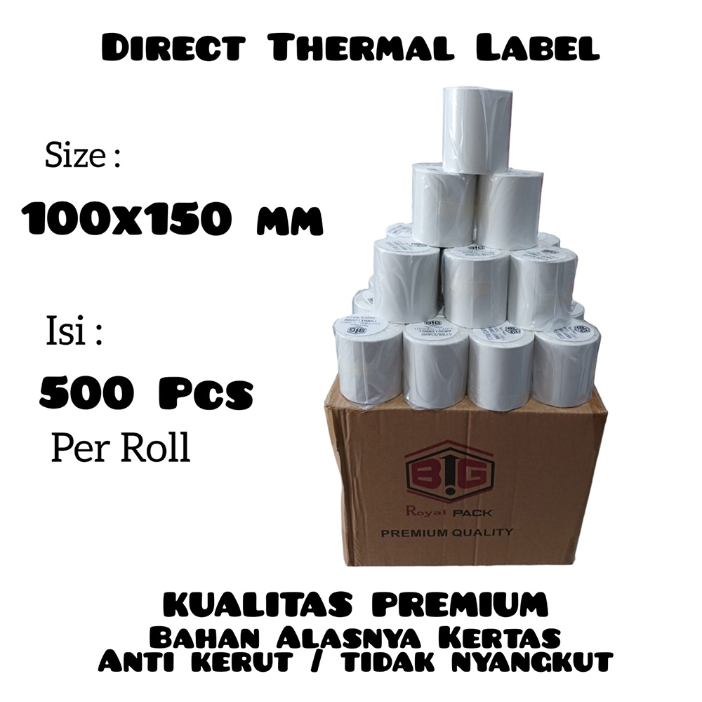 Jual Kertas Sticker Label Thermal Resi 100x150 mm isi 500 pcs / Roll | Shopee Indonesia