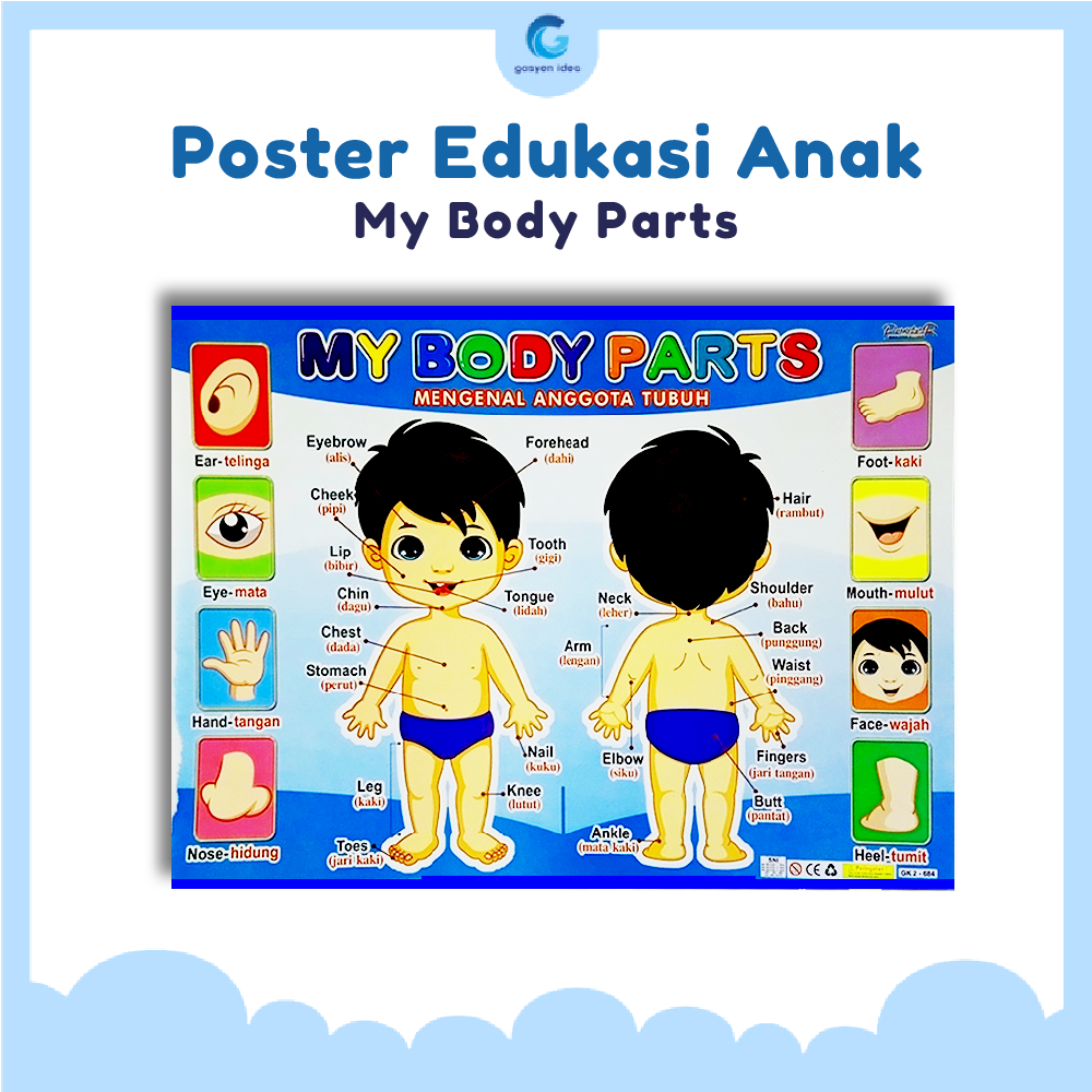 Jual Poster Dinding Edukasi Belajar Gambar Anak My Body Parts Mengenal ...