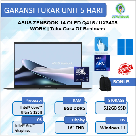 Jual Asus Zenbook 14 Oled Q415 / UX3405 Ultra 5 125H 8GB 512GB Win11 14.0"FHD Touchscreen ...