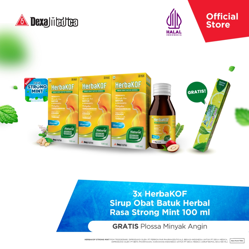 Jual Herbakof Sirup Obat Batuk Rasa Strong Mint 100 ml x 3 Unit - FREE ...