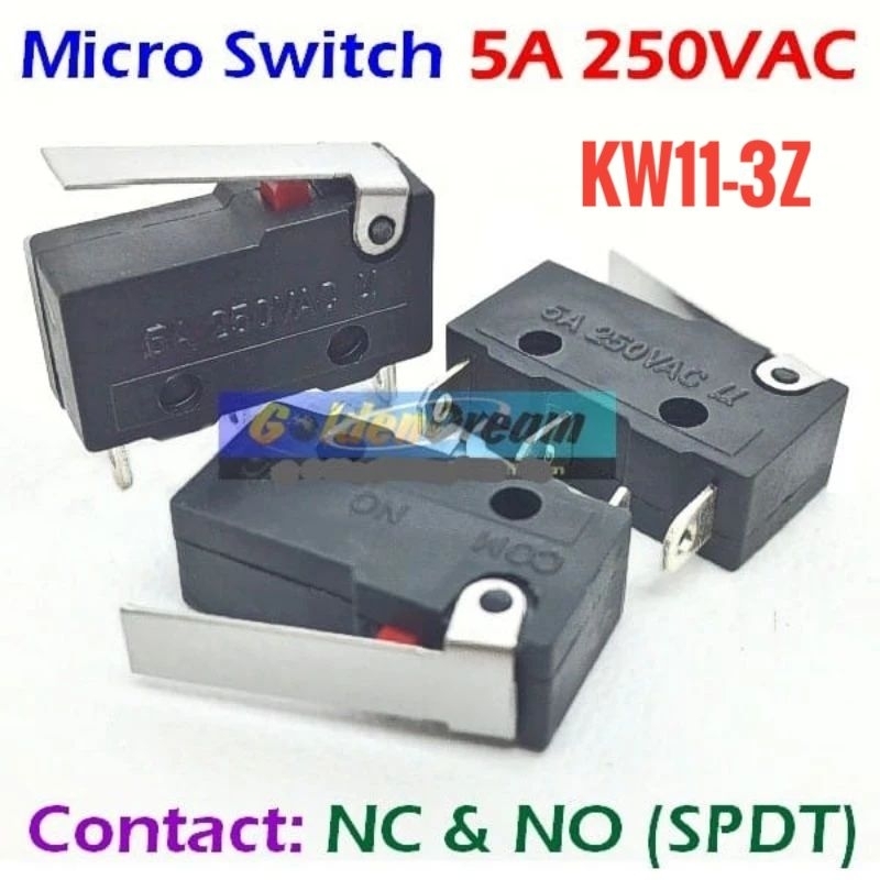 Jual Saklar Micro Limit Switch KW11-3Z 5A 250V 3 Pin Tombol Merah Terminal Gagang N-ON-C ...