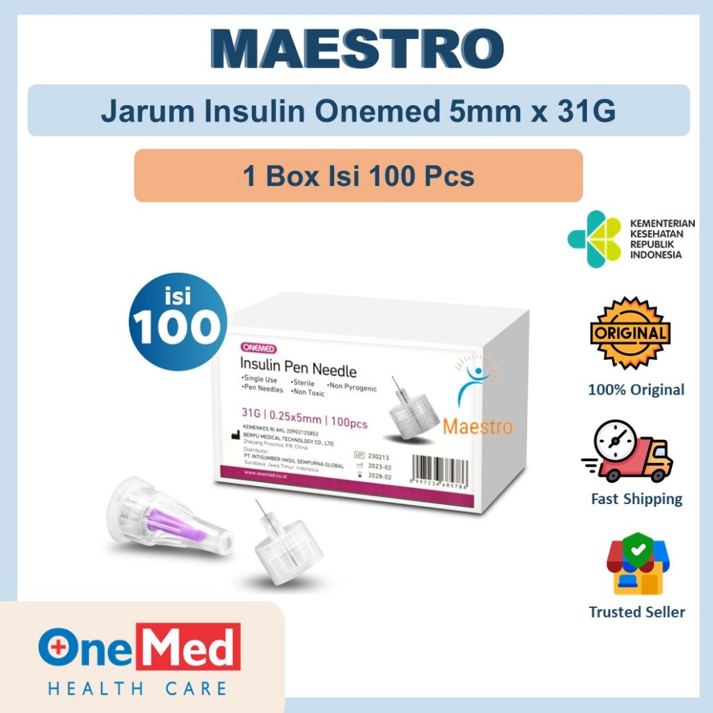 Jual Jarum Insulin OneMed Pen Needle 5mm x 0.25mm 31G Ungu Box Isi 100 ...