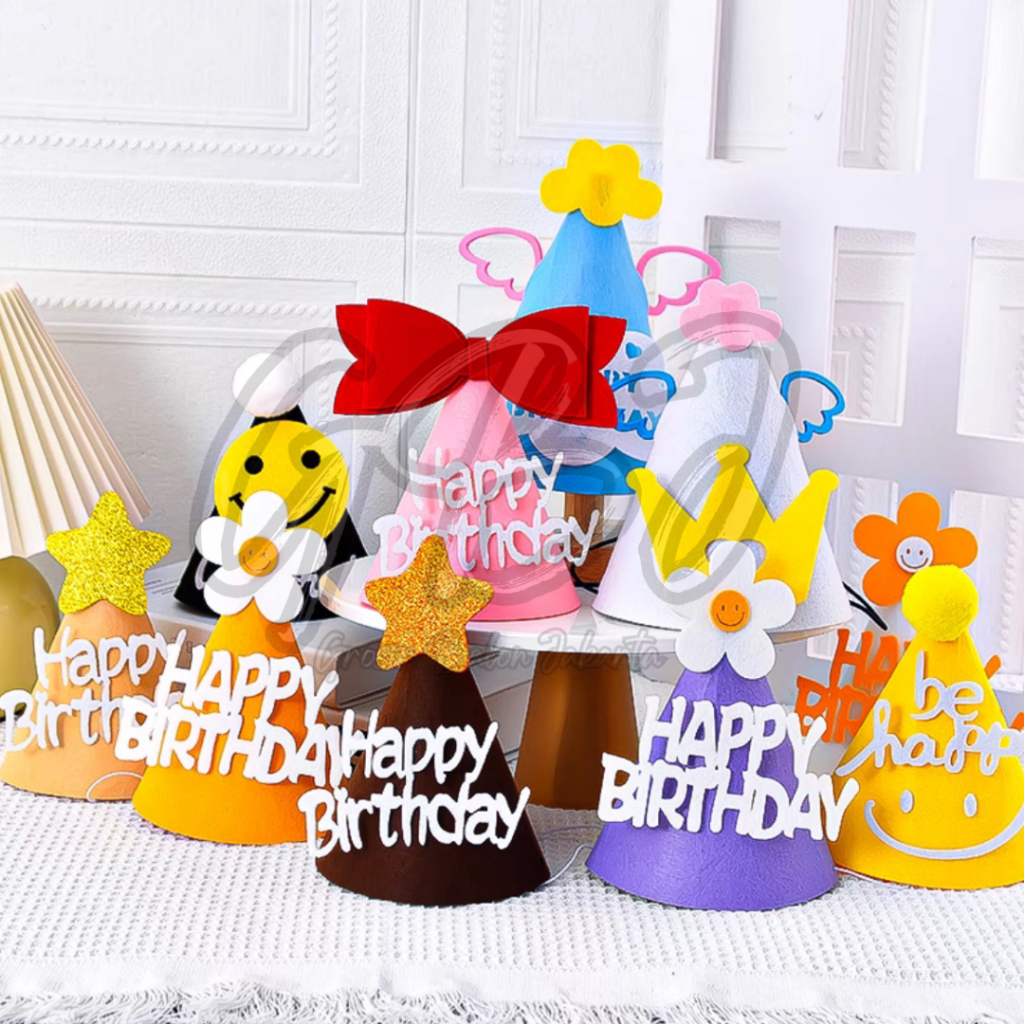 Jual TOPI Ulang Tahun Kerucut / Party Hat Kain Flanel Daisy Segitiga ...