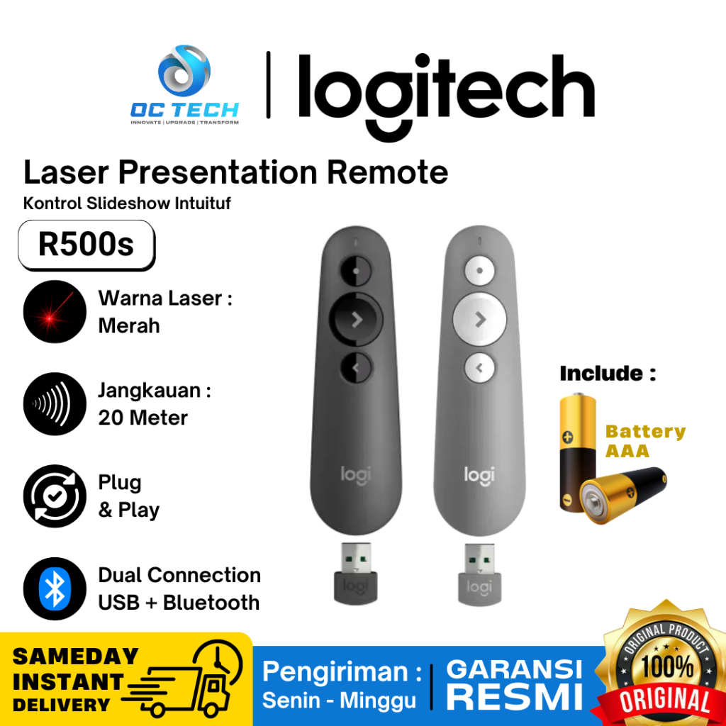 Jual Logitech R500s Remote Pointer Presentasi Wireless Laser Pointer Bluetooth Laser Warna Merah ...