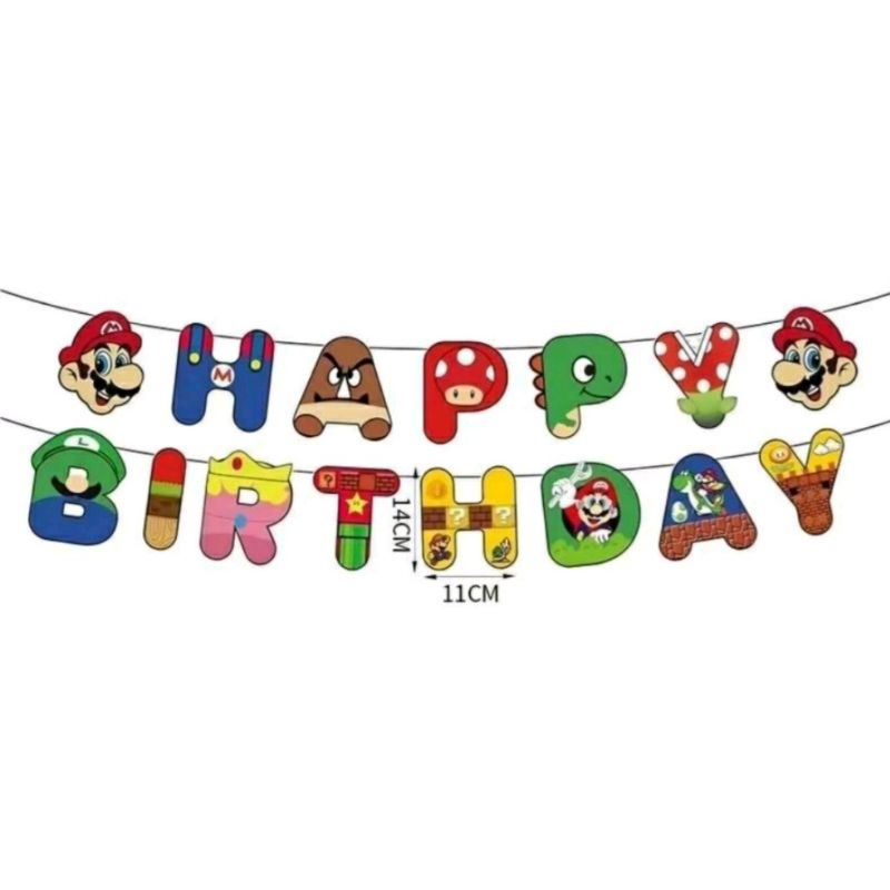 Jual Banner happy birthday mario banner hbd super mario banner happy ...