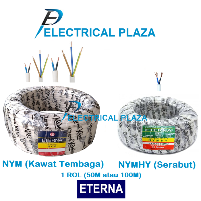 Jual Eterna Kabel Listrik NYM (Kawat Tembaga) 2x1.5 2x2.5 3x1.5 3x2.5 MM atau NYMHY (Serabut ...