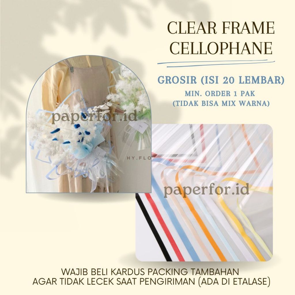 Jual GROSIR Kertas Buket Bunga Cellophane CLEAR frame isi 20 lembar ...