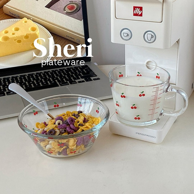 Jual [JAFA] SHERI Gelas & Mangkok Kaca Dengan Motif Buah Ceri Imut ...