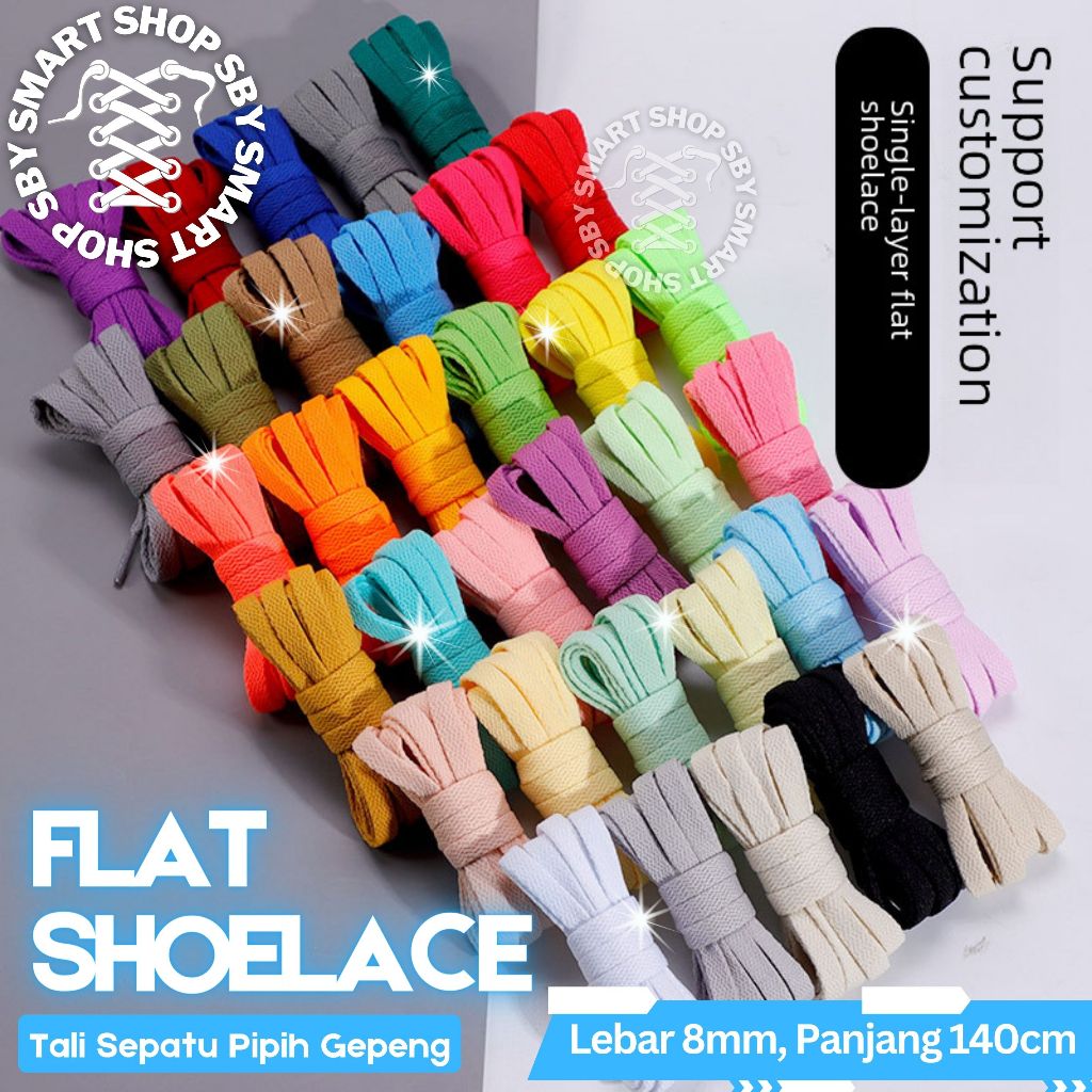 Jual (BM) Tali Sepatu Pipih Gepeng Lebar 8mm Panjang 140cm Flat Shoelace | Shopee Indonesia