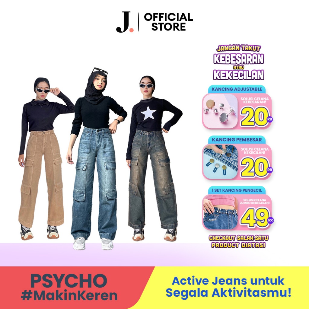 Jual JINISO - Highwaist Cargo Loose Jeans 555 PSYCHO | Shopee Indonesia
