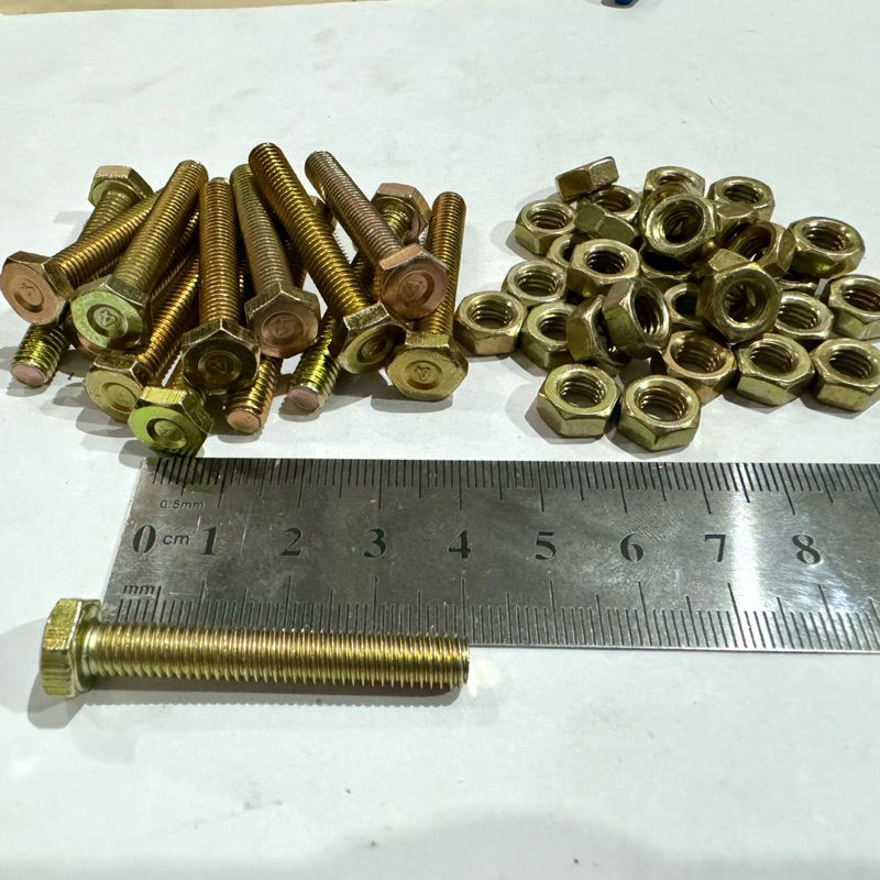 Jual Baut + Mur kuning BMK HEX M6×40mm( 4cm ) kunci 10 | Shopee Indonesia