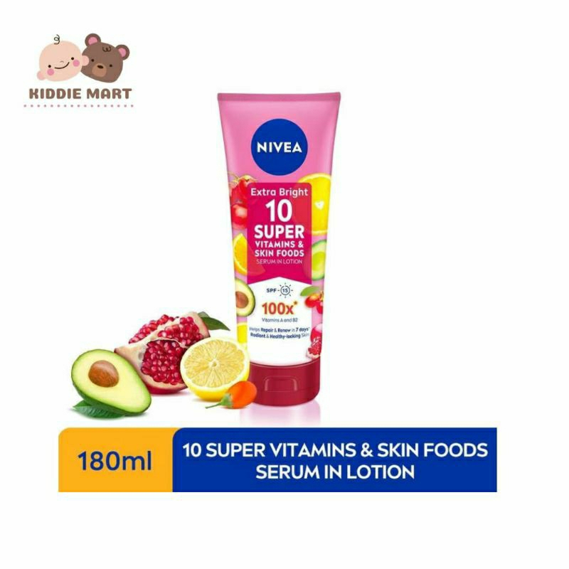 Jual Nivea Body Serum Extra Bright 10x Super Vitamin & Skin Foods 180 ...