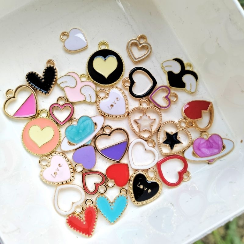 Jual (1pcs) Charm liontin enamel epoxy Bentuk Hati / Love Heart ...