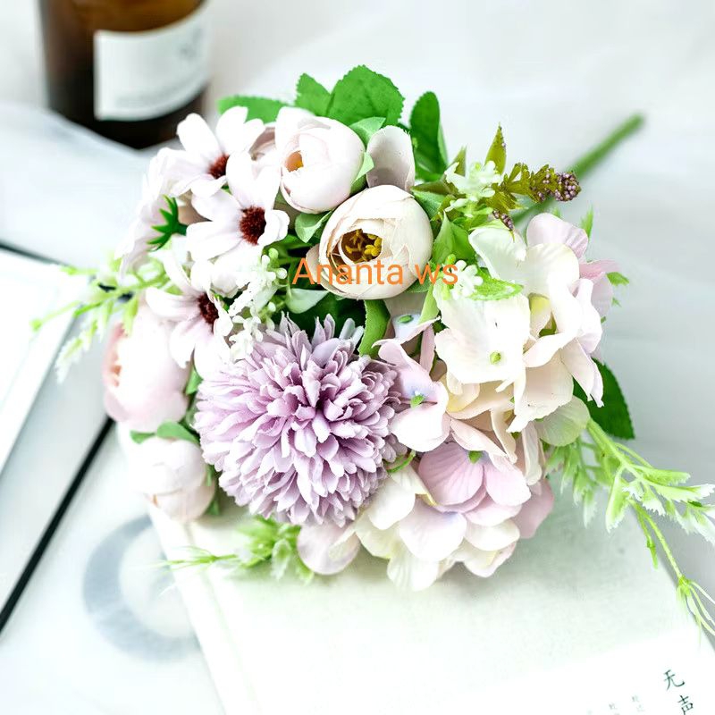 Jual Bunga Artificial 7 Tangkai Mix Hydrangea Pompom Rose Buket Bunga ...