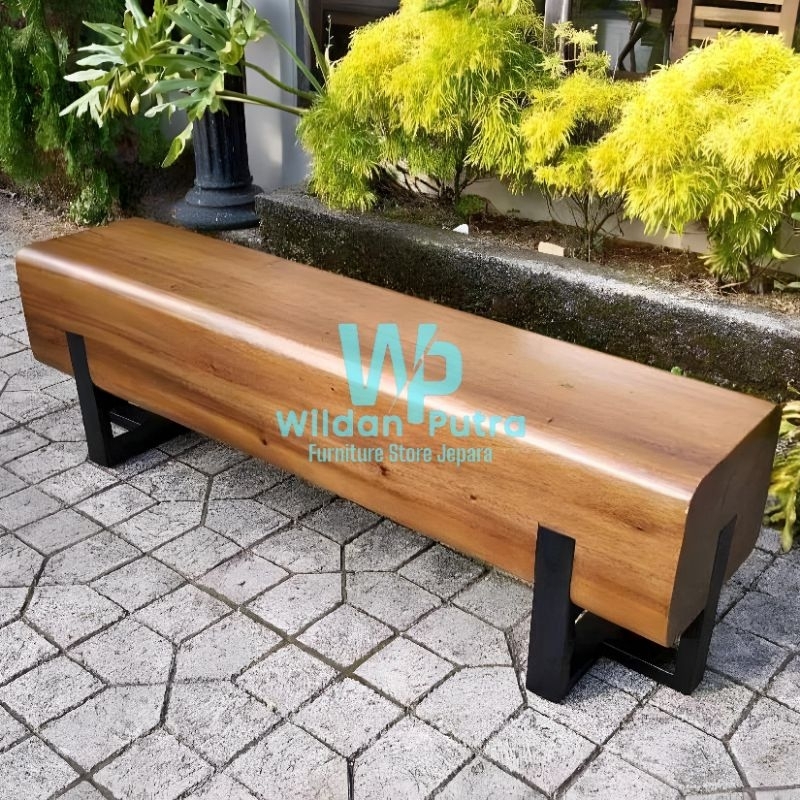 Jual BANGKU BALOK KAYU TREMBESI SOLID KAKI PLAT BESI 3 SISI FINISHING ...