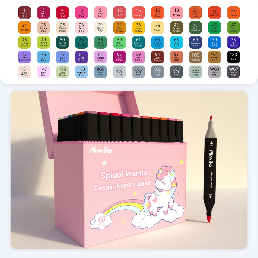 Jual [READY] Aimilo Spidol Warna Warni 1 Set Sketch Marker 2 Tip Touch ...