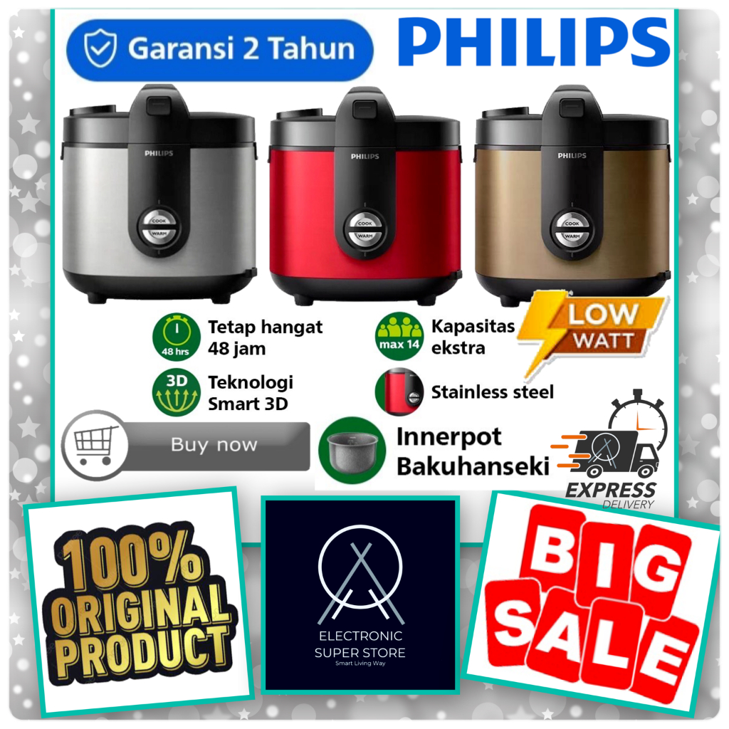 Jual RICE COOKER PHILIPS HD3138 HD 3138 2L LAPISAN BAKUHANSEKI 3D SMART HEATING PENANAK NASI ...