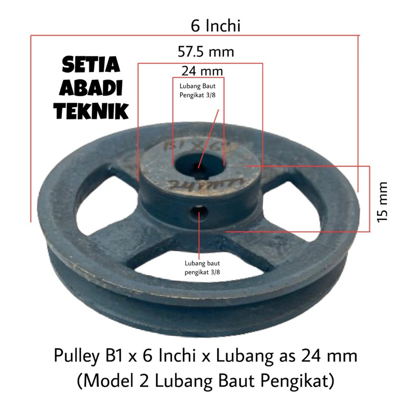 Jual Pulley B1 x 6 Inchi x Lubang as 24 mm (Model 2 Lubang baut ...