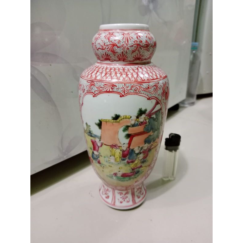 Jual Guci antik china porselen motif anak2 dan teratai.Pot antik tinggi ...