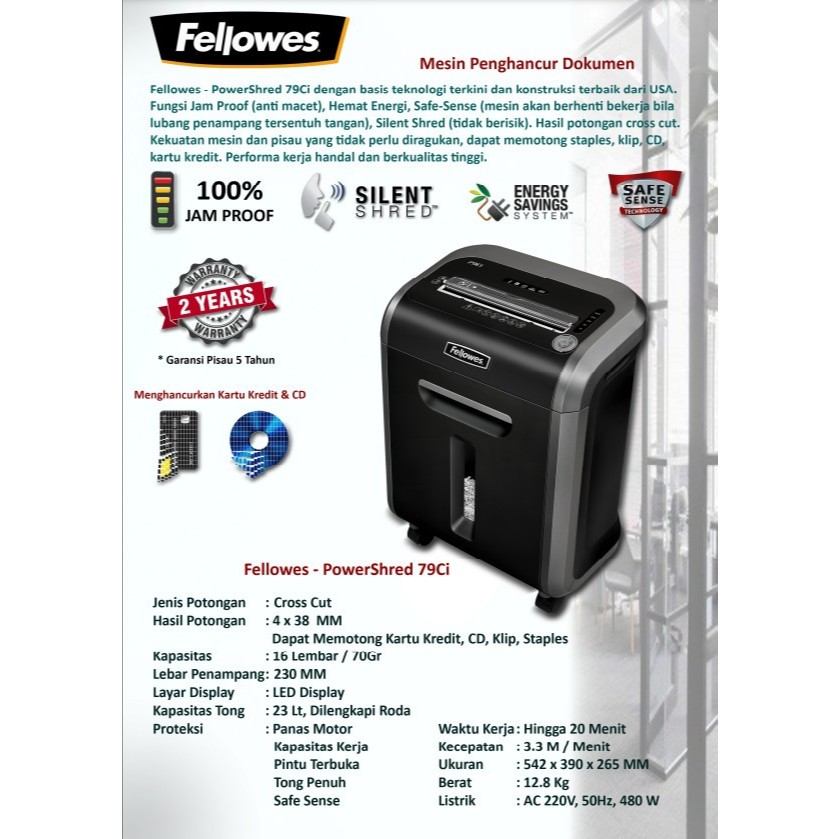 Jual Mesin Penghancur Kertas Fellowes PowerShred 79Ci ( Paper Shredder CD ) | Shopee Indonesia