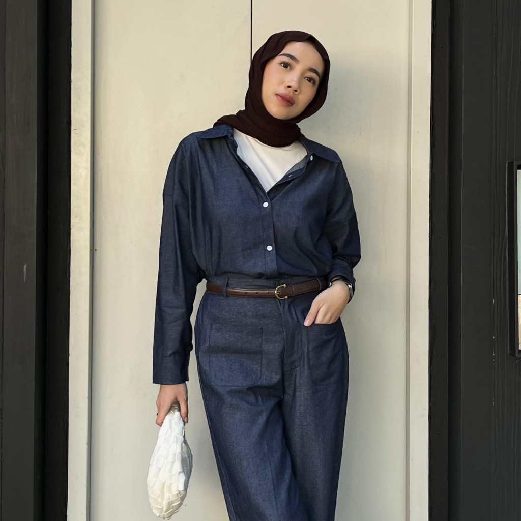 Jual FINCLO - Denim Shirt One Set | Kemeja Denim Wanita Lengan Panjang ...