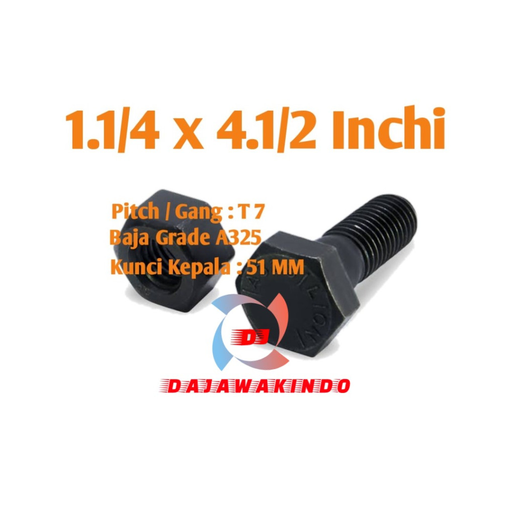 Jual Baut Mur Baja A325 1.1/4 x 4.1/2 Inchi + Mur 2H | Shopee Indonesia