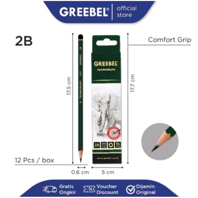 Jual GREEBEL Pensil 2B [HARGA 1 PAK ISI 12 PCS] | Shopee Indonesia