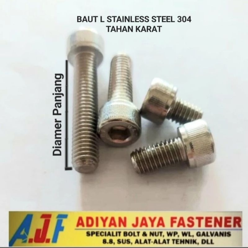 Jual BAUT L / HEX SOCKET SCREW ( DRAT BAUT KUNCI-10 ) 6X35 P.1,0 SS 304 ...